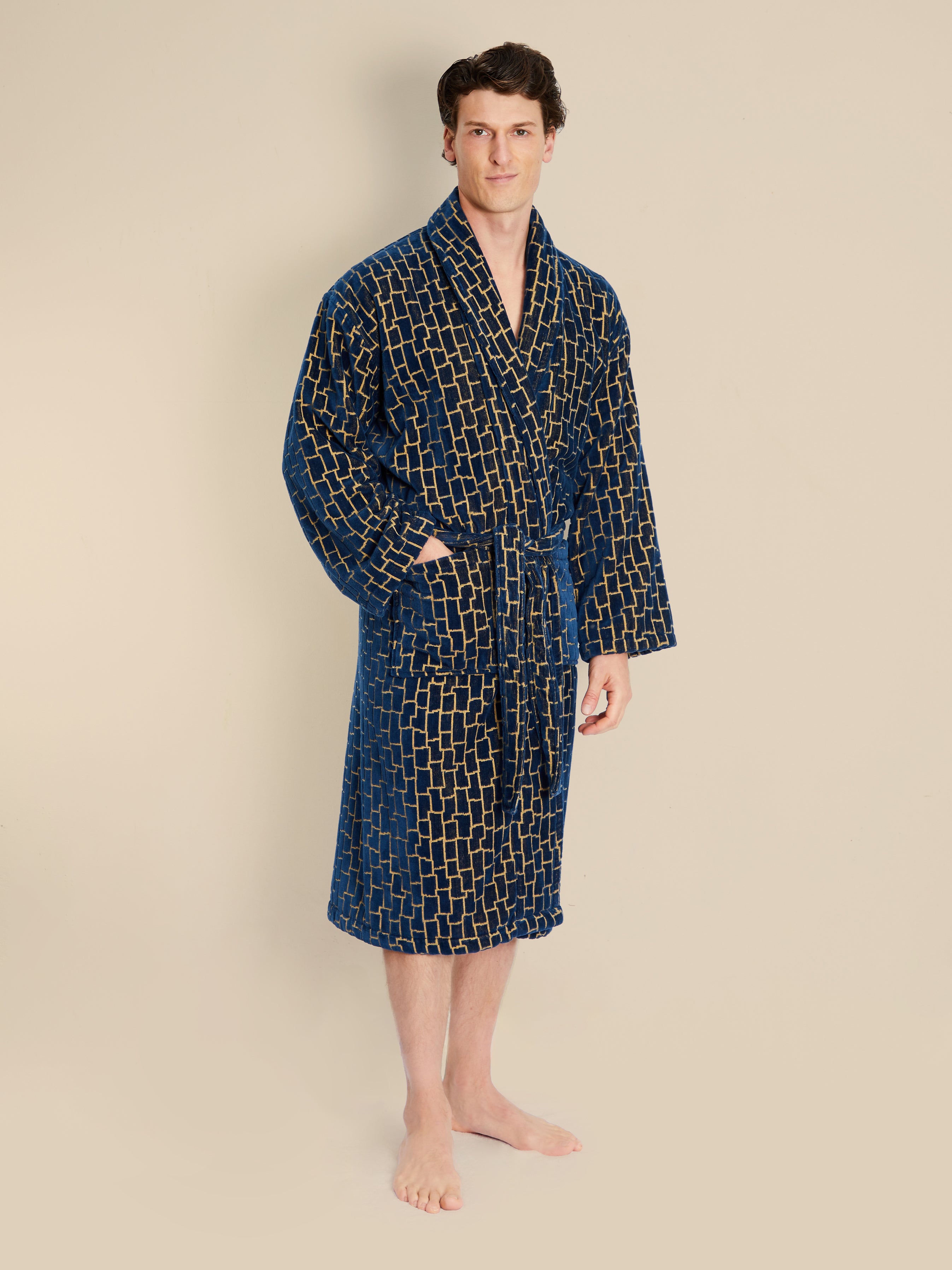 Men's Blue Dressing Gown - Agean | Bown of London