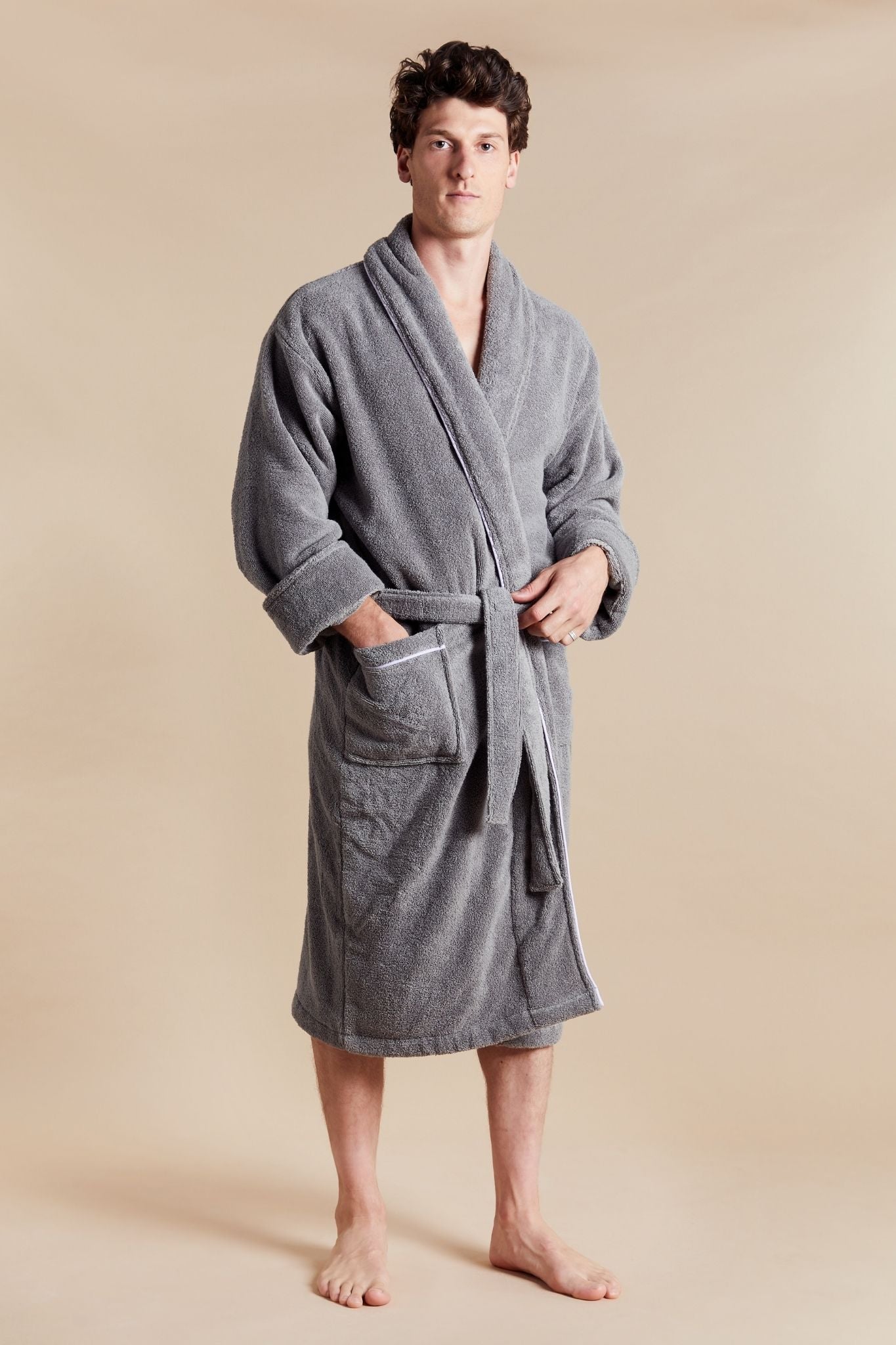 Men's Grey Towelling Dressing Gown - Europa | Bown of London