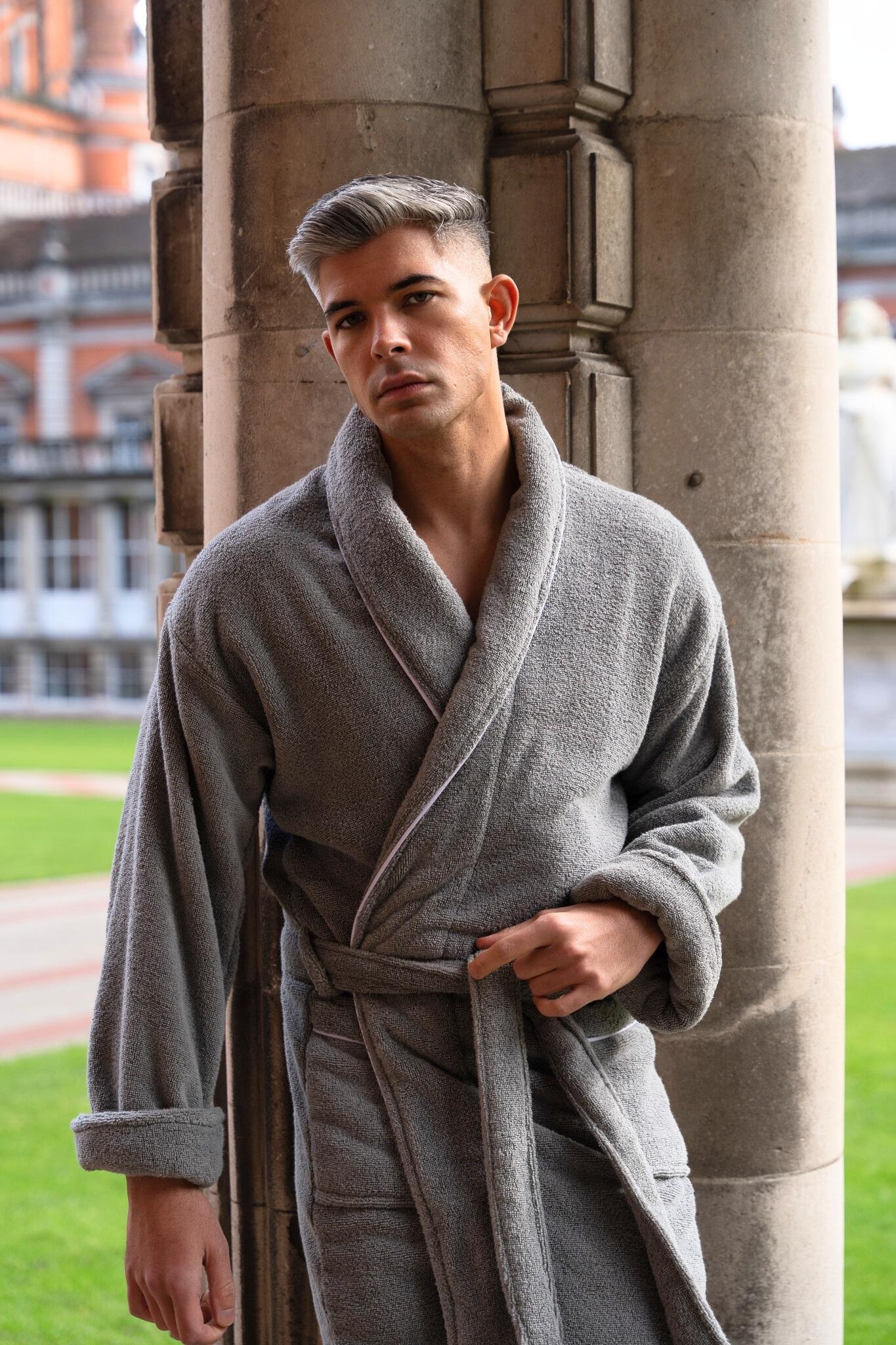 Men's Grey Towelling Dressing Gown - Europa | Bown of London