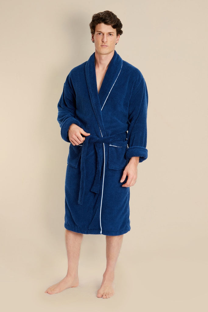 Men's Navy Towelling Dressing Gown - Phoenix | Bown of London
